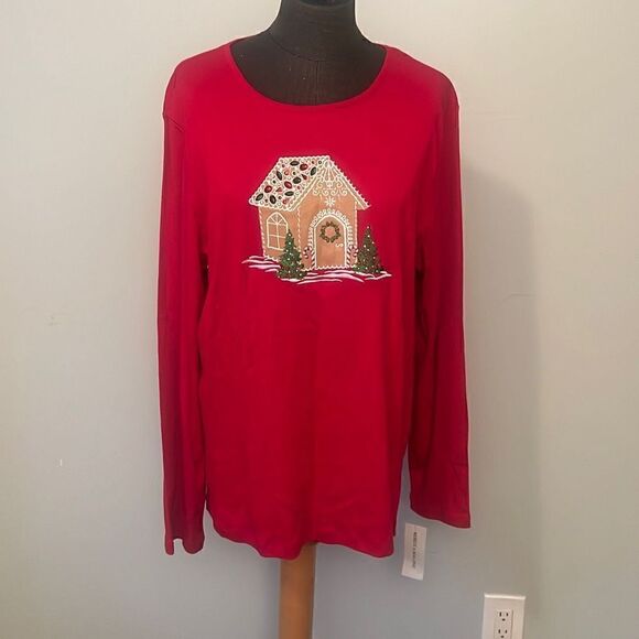Rebecca Malone | Tops | Rebecca Malone Womens Red Gingerbread House ...